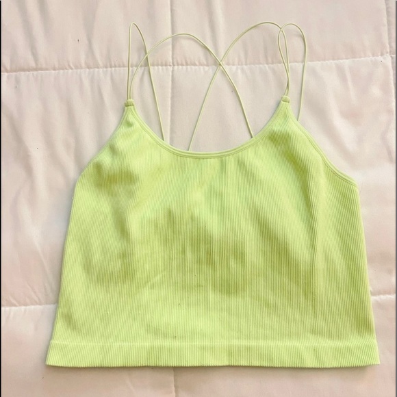 Tops | Neon Green Ribbed Cropped Top | Poshmark